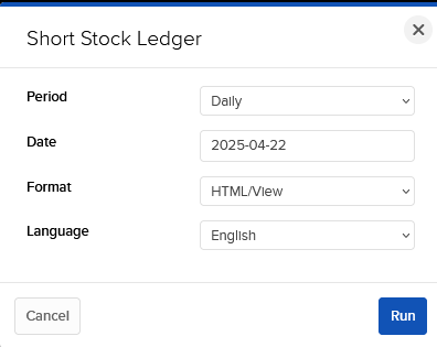 Short Stock Ledger