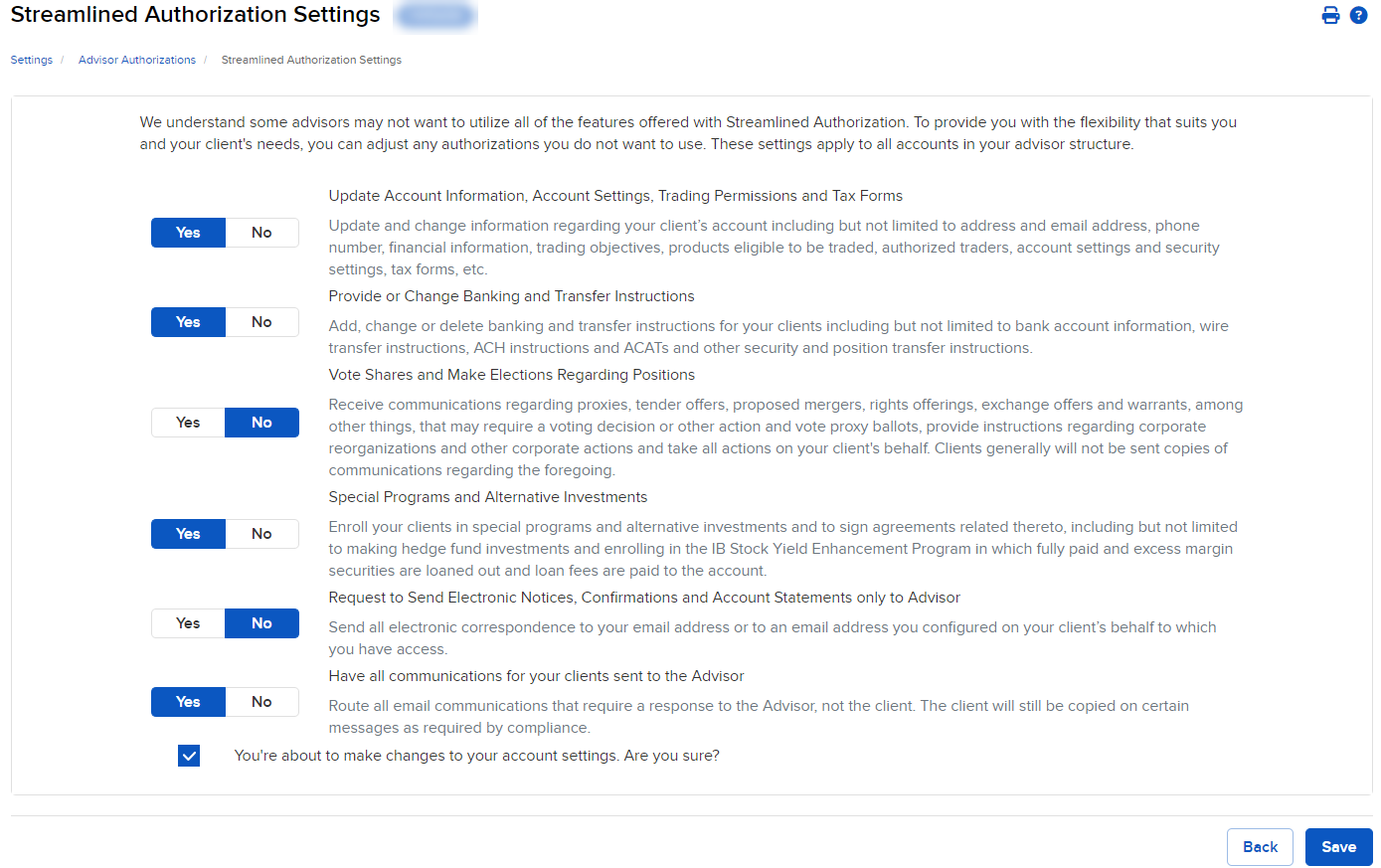 Advisor Authorizations - Streamlined