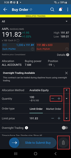 Trade using the Order Ticket