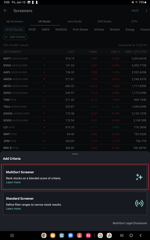 MultiSort Screener