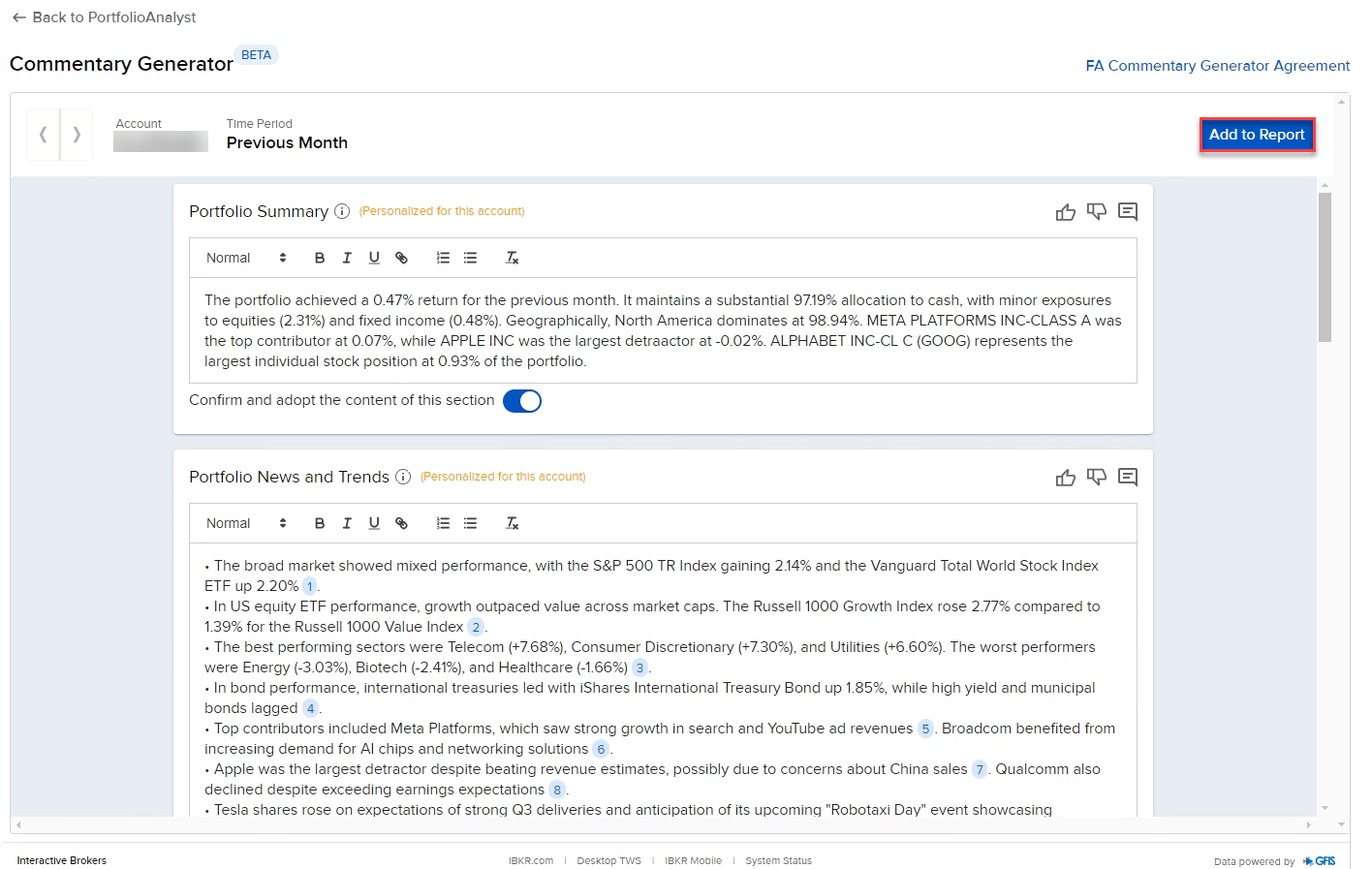 Commentary Generator for Reports - Advisors & Brokers