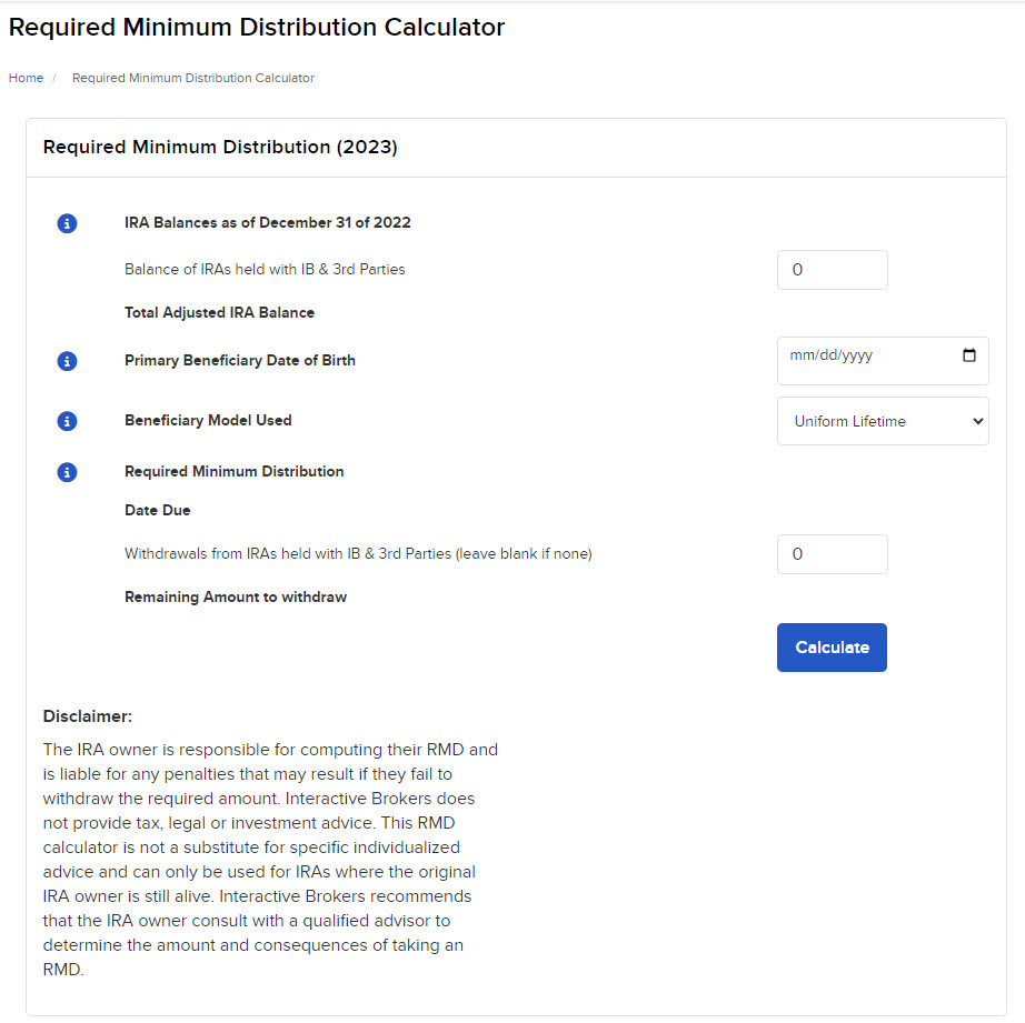 Required Minimum Distribution Calculator