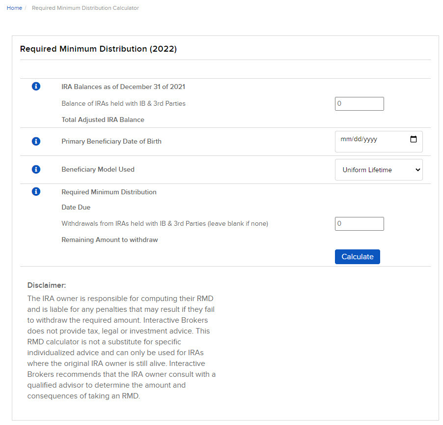 Required Minimum Distribution Calculator