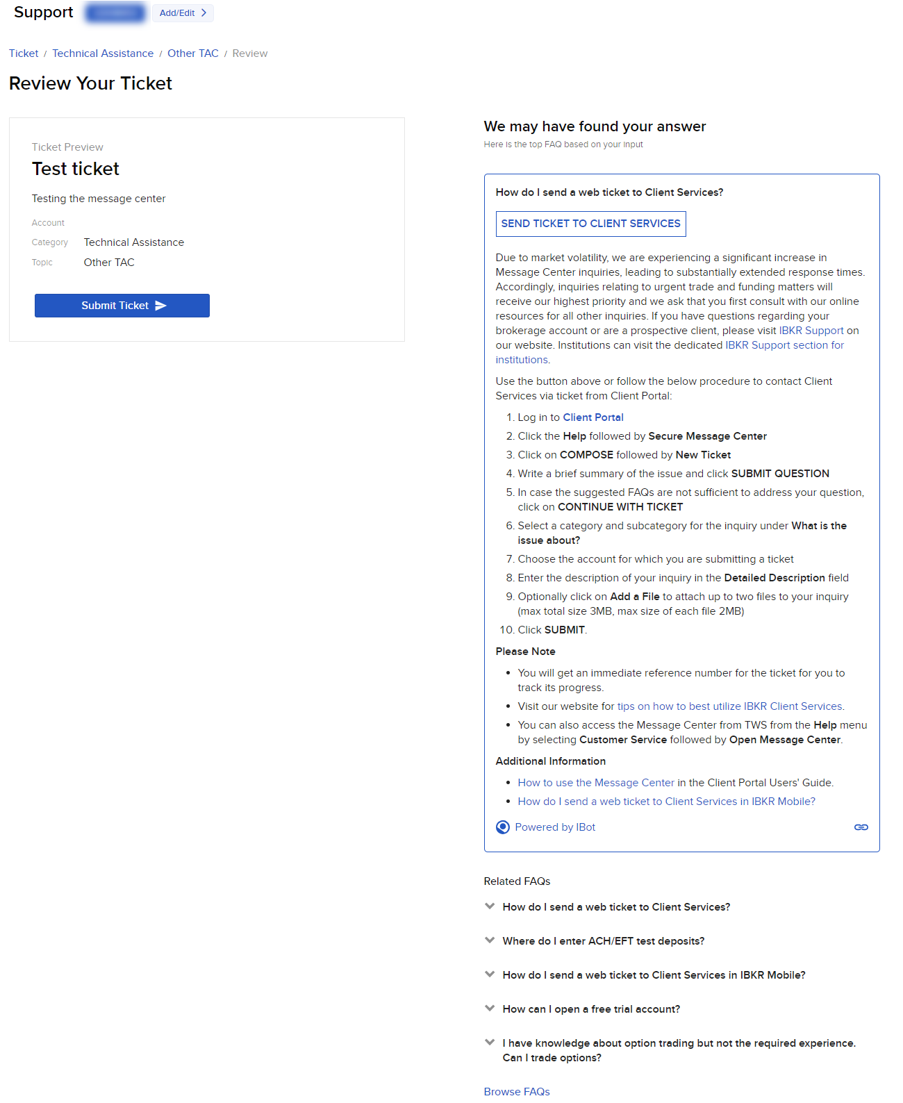 Create a New Web Ticket