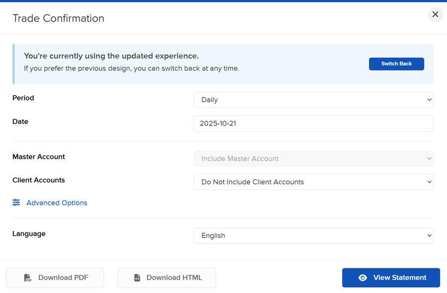 Trade Confirmation Report