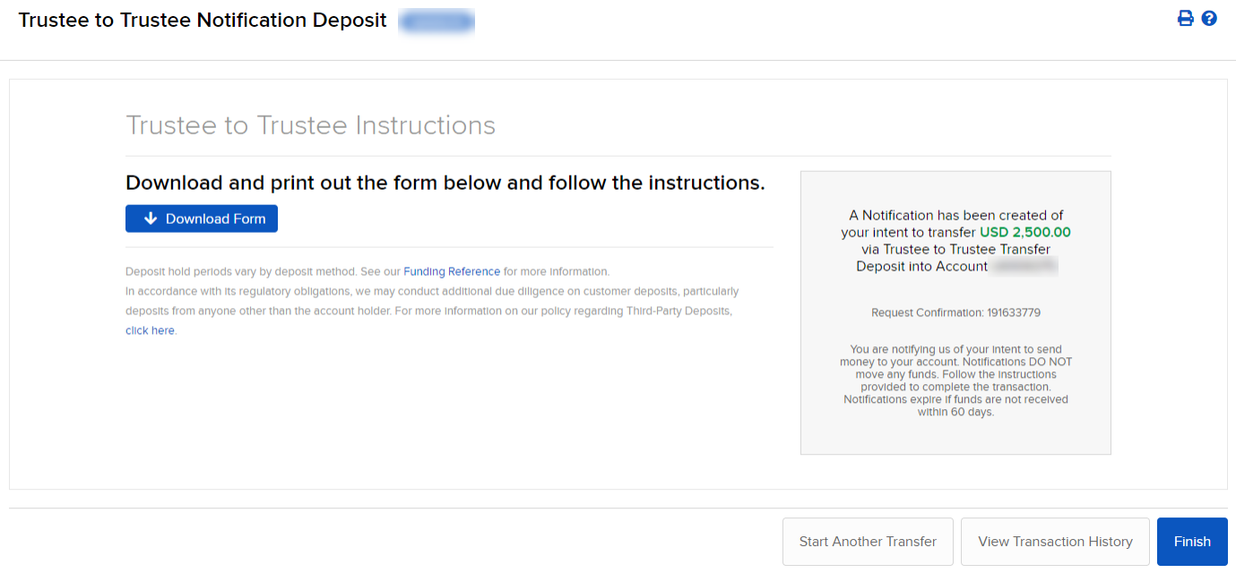 Trustee to Trustee Notification