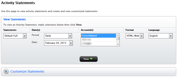 Viewing an Activity Statement