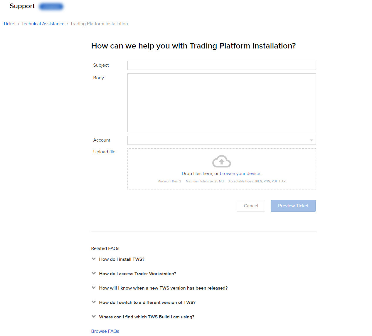 Create a New Web Ticket
