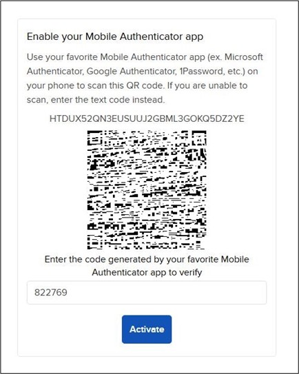 Activating a Mobile Authenticator App