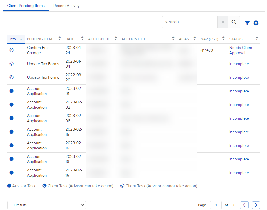 Client Pending Items