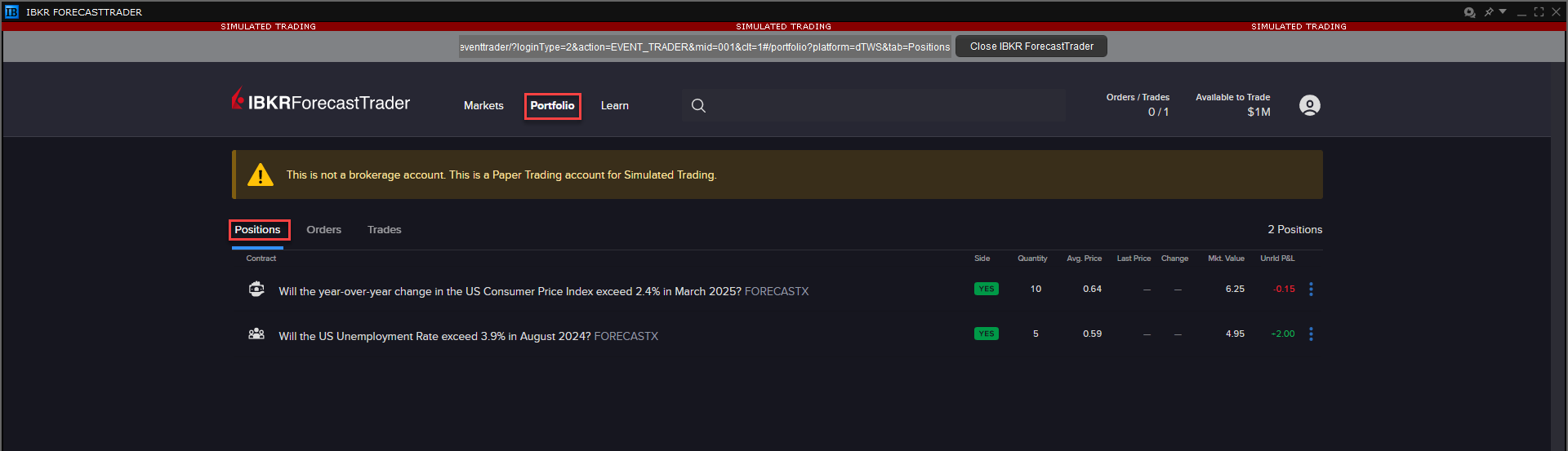 View ForecastTrader Positions